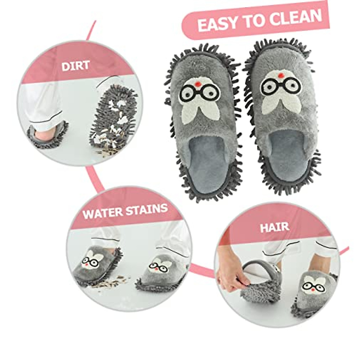 ULTECHNOVO 3 Pairs Mop Slippers Microfiber Mop Sock Slippers Floor Cleaner Mop Floor Mop Slippers Plush Mop Slippers Mops for Floor Cleaning Chenille Grey Cartoon Mopping Slipper Washable Rag