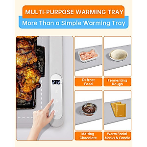 Electric Warming Tray, Food Warming Mat - Graphene Full Surface Heating Silicone Heating Tray, 6 Temperature Settings, Auto Shut-Off, Rollable & Portable Food Warmer for Buffets Party, Everyday Use