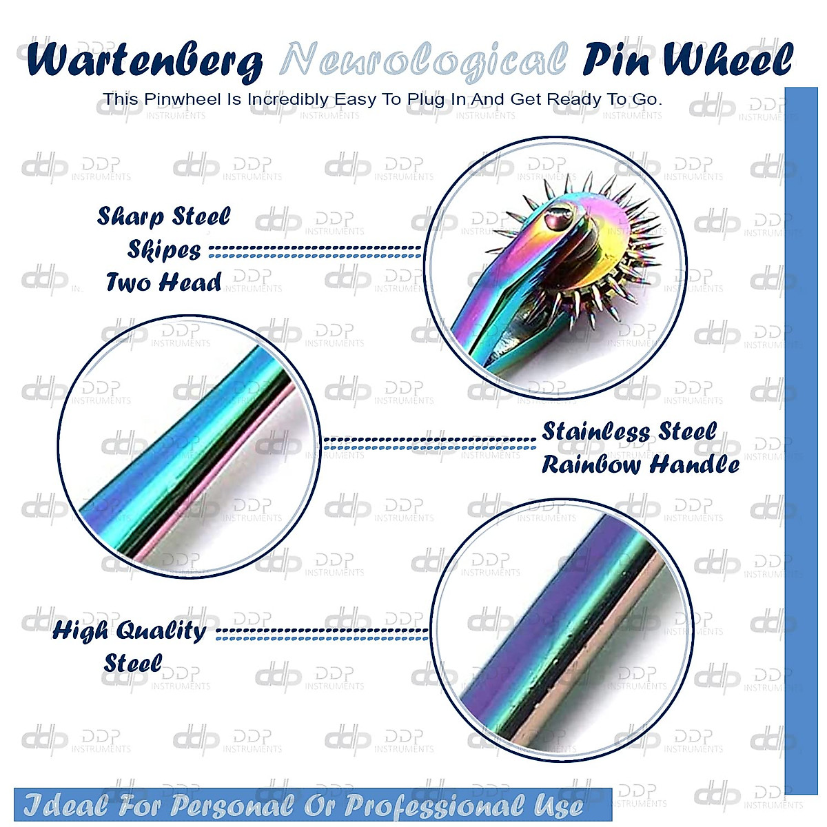 DDP Wartenberg Pin Wheel Pinwheel Double Head Diagnostic Multi Color Rainbow