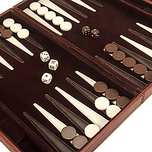 AMEROUS Backgammon Set, 15'' Folding Classic Board Game with Leather Case, Gift Package, Instruction, Portable Travel Strategy Backgammon Game Set for Adults, Kids