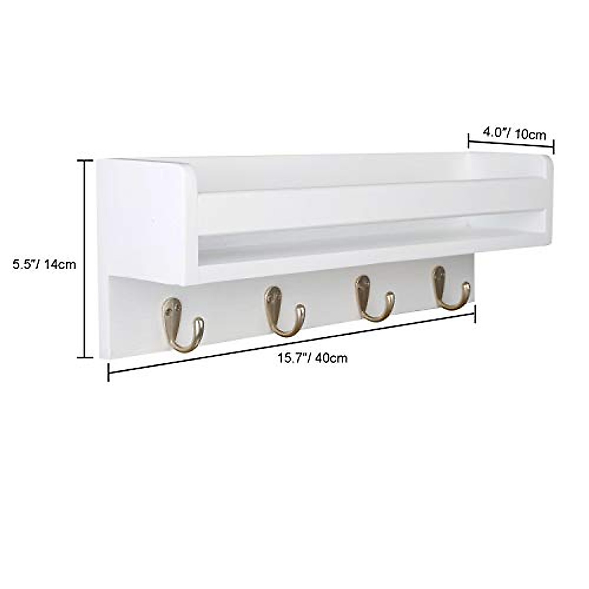 Halcent Wall Mounted Coat Rack Floating Wall Shelf, Wood Coat Hook Rack Entryway Organizer with 4 Key Holder Hooks for Magazine Letter Mail Holder