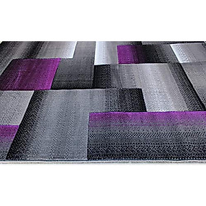 Champion Rugs Modern Geometric Abstract Boxes and Squares Purple Grey Black Carpet Bedroom Living Room Contemporary Dining (5’ 3” X 7’ 5”)