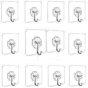 WeiMoShangMao Adhesive Hook Transparent Waterproof Rustproof Wall Hook Hanging Heavy Duty Stainless Steel Reusable Utility Hook Kitchen Bathroom Ceiling Office Window Waterproof Home Essentials