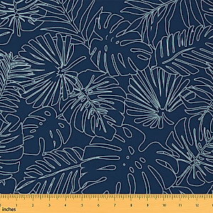 Tropical Leaves Fabric by The Yard Tree Palm Leaf Plant DIY Craft Hobby Fabric by The Yard Retro Blue Rustic Style Decorative Fabric for Upholstery and Home Accents,2 Yards