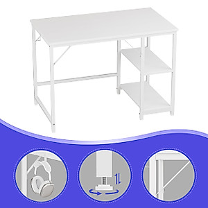 JOISCOPE Home Office Computer Desk with Wooden Storage Shelf,Office White Desk and Gaming Table with Splice Board,2-Tier Industrial Morden Laptop Study Writing Desk,48 x 24 inches(White Finish)