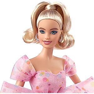 Barbie Signature Birthday Wishes Doll (11.5 in Blonde) Wearing Pink Tulle Gown & Shoes, with Customizable Packaging, Gift for 6 Year Olds & Up