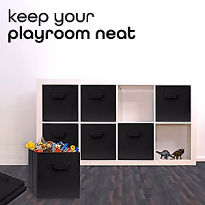 Pomatree Storage Cubes - 11 inch Cube Storage Bins (9 Pack) | Foldable Cubby Organizer Bin for Closet, Clothes and Toys | 2 Reinforced Handles | Fabric Basket Bin (Black)