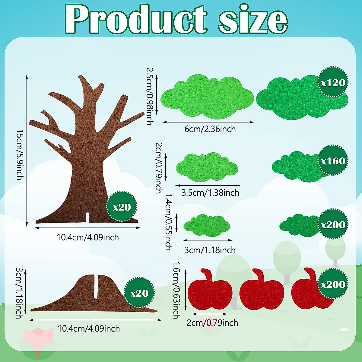 Nuanchu 20 Set 3D Foam Tree Craft Apples Leaves Sticker Self Adhesive Foam Tree Glitter Apple Sticker Spring Trees for Craft Project Family Art Activity