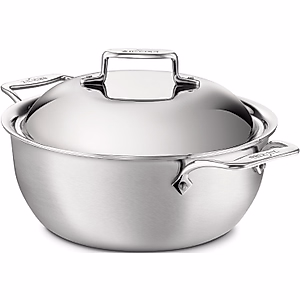 All-Clad BD55500 D5 Brushed 18/10 Stainless Steel 5-Ply Bonded Dishwasher Safe Dutch Oven with Domed Lid Cookware, 5.5-Quart, Silver