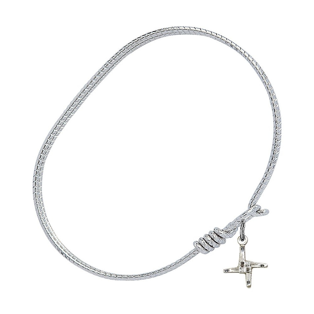 6 1/4 inch Oval Eye Hook Bangle Bracelet w/St. Brigid Cross in Sterling Silver