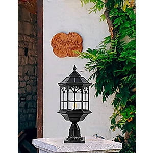 GYDZ Solar Post Light Fixture Outdoor Solar Pier Light, Solar Lamp Post Light for Garden, Patio, Vintage Design Die Cast Aluminum Post Light in Oil-Rubbed Black with Clear Glass, Hard Wired Available