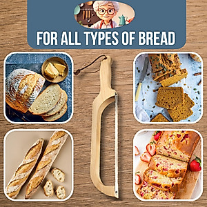 Double-Edged Bread Knife Package Slicer for Sourdough Bread, 16.5" Premium Wooden Bow Design, Premium Stainless Steel Serrated Saw, Cutter for cutting Loaf, Sandwich, Bagels, Homemade Bread (Birch)