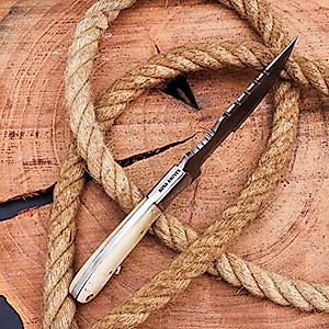 SUSA KNIVES Handmade Damascus Tracker Knife with Bone Handle - Survival Knife - Camping Knife - Damascus Steel Knife - Damascus Hunting Knife with Sheath Horizontal Carry Fixed Blade Knife (WHITE)