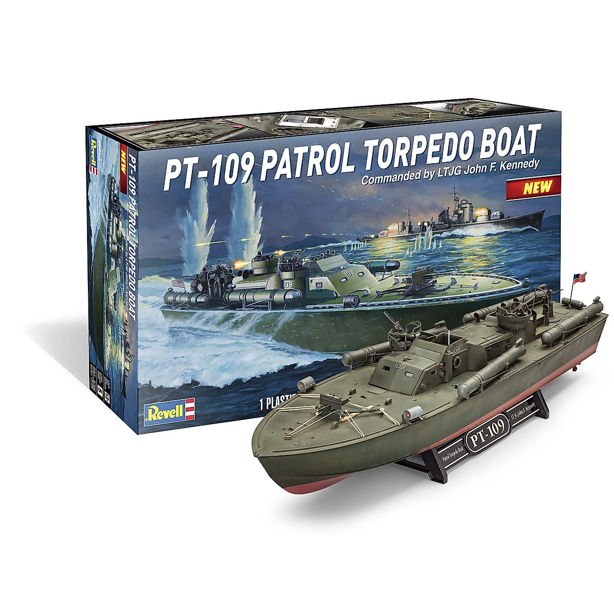 Revell 85-0319 PT-109 Patrol Torpedo Boat Commanded by LTJG John F. Kennedy Model Military Ship Kit 1:72 Scale 146-Piece Skill Level 5 Plastic Model Building Kit, Green