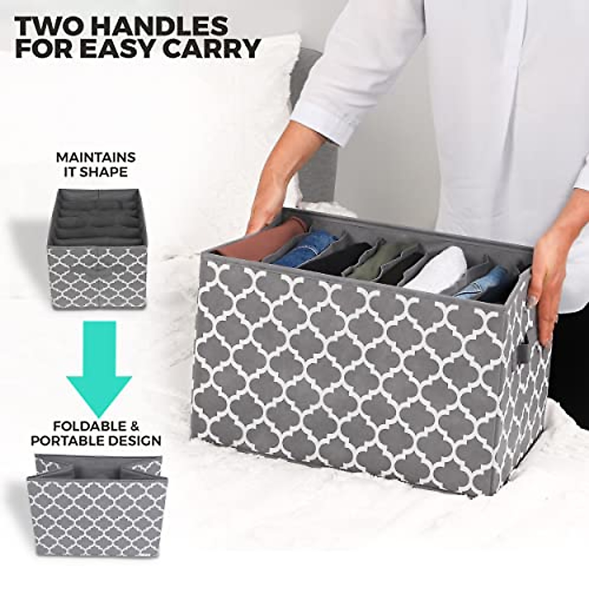 DABROSI Wardrobe Clothes Organizer for Folded Clothes - Pants Organizer - Jean Organizer for Closet (6-grid Large)