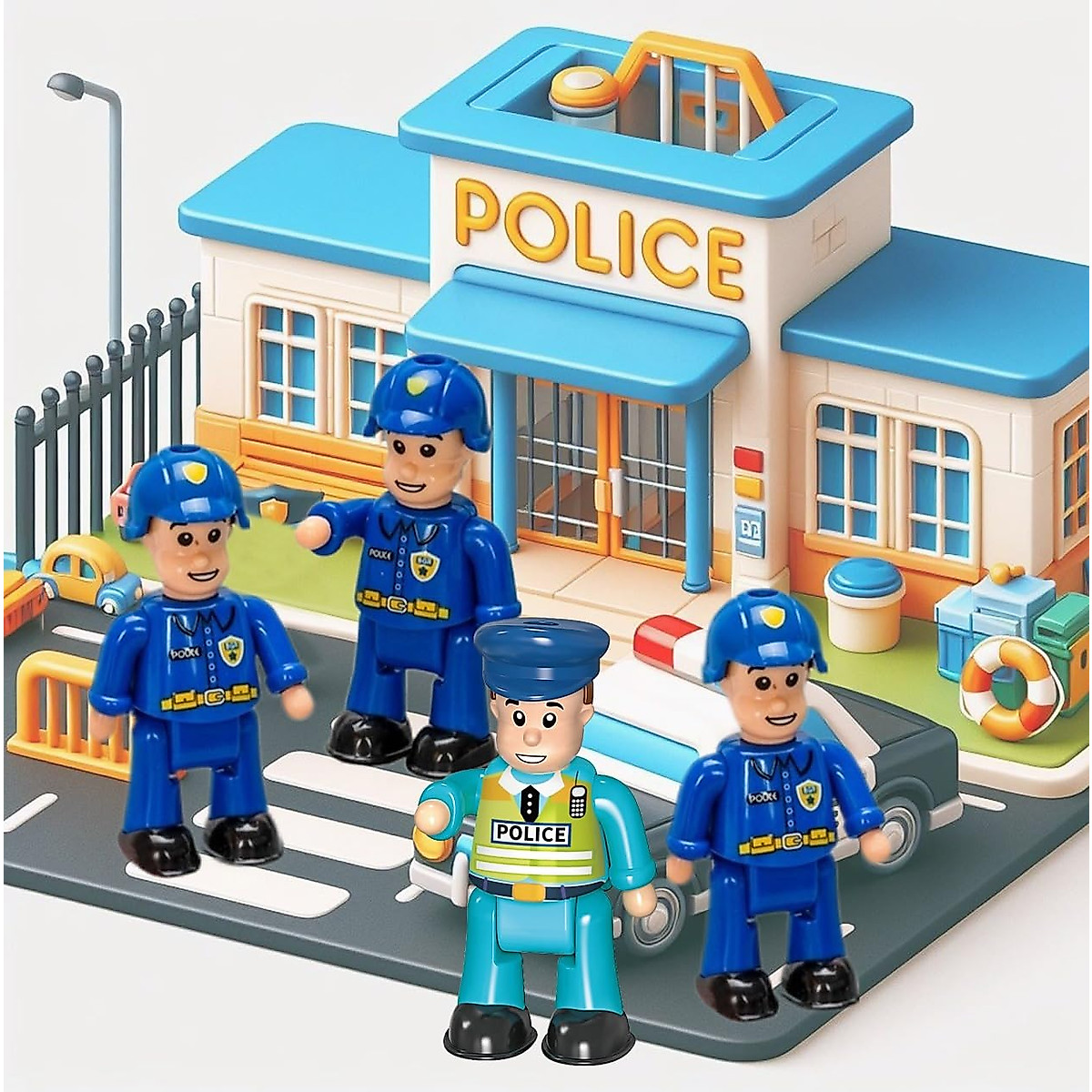 FUNERICA Police Officer Toy Figures- 4 Detailed Policeman & Police Chief - Imaginative Play Police Action Figures for Toddlers & Kids Roleplay - Little People Figurines - Mini Community Helpers