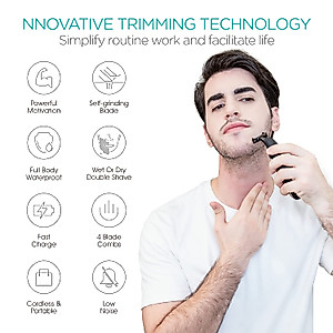 VOGOE Beard Trimmer for Men Electric Shaver for Mustache Body Head All-in-One Cordless Groomer Hair Clippers and Adjustable Facial Grooming kit Rechargeable Waterproof TX100