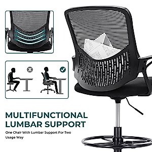 SMUG Tall Drafting, Standing, Counter Office, High Adjustable Ergonomic Mesh Computer Task Chairs with Lumbar Support, Armrests and Foot-Ring for Bar Height Desk, Black