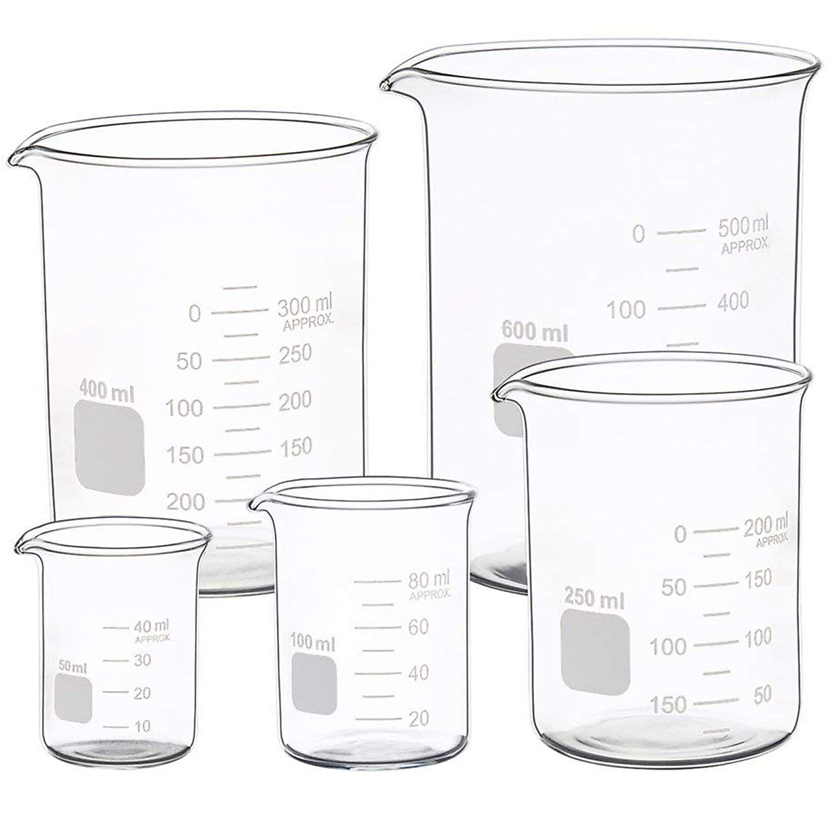 Glass Measuring Low Form Beaker Set and 9pcs Glass Stir Sticks Glass Stirring Rod