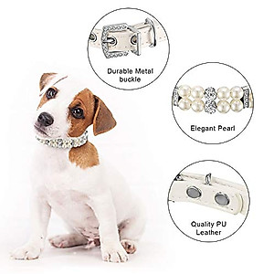 Hicarer 2 Pieces Small Dog Cat Pearl Collars and PET Pearl Necklace Set Cute Fashion PET Pu Leather Collars Necklace with Crystal Rhinestone for Dogs Cats Puppy Kitten Wedding Birthday Party (S)