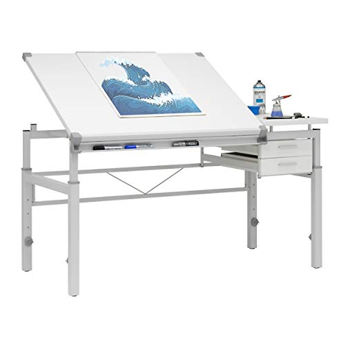 Studio Designs Graphix II Pro Line Split Top Height Adjustable Drafting, Drawing Table with 39.5" x 30" Tilting Top,White