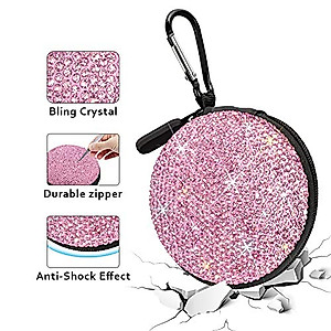 SAVORI Earphone Case Earbuds Small Carrying Cases Bling Rhinestone Crystal Portable Headphone Organizer Storage Pouch Bag with Carabiner 1 Pack (Pink)