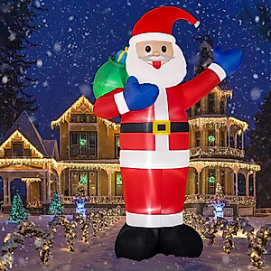 B&D 12FT Giant Christmas Inflatables Santa Claus Outdoor Decorations, Christmas Blow Up Santa Yard Decorations with Gift Bag Built-in LED Lights, Inflatable Christmas Decorations for Yard Garden Lawn
