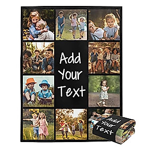 Customized Blanket with Photos & Text for Mom Dad Baby Family Friends Personalized Picture Blanket for Birthday Christmas for Women Sister Wife Grandma(10 Photos,50x60 Fleece)