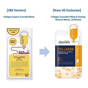 Mediheal Official [Korea's No 1 Sheet Mask] - 10 Pack Collagen Essential Lifting & Firming Mask/Collagen & Peptides & Beta Glucan Contained Anti-Wrinkle and Soothing Facial Mask Sheet