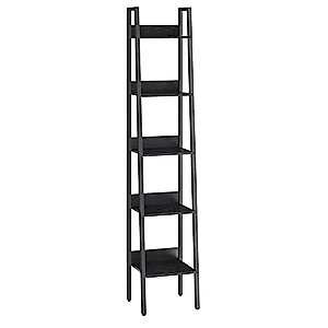 VASAGLE Bookshelf, 5-Tier Narrow Book Shelf, Ladder Shelf for Home Office, Living Room, Bedroom, Kitchen, Black with Wood Grain ULLS109B56
