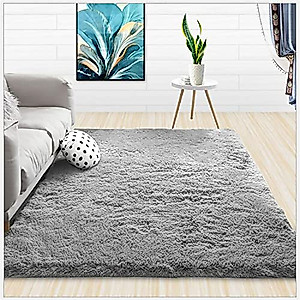 GOKISNE Area Rug for Bedroom, Fluffy Living Room Area Rug, Fluffy Carpet 4' x 5' for Kids Room, Shaggy Plush Rug for Nursery Room, Grey