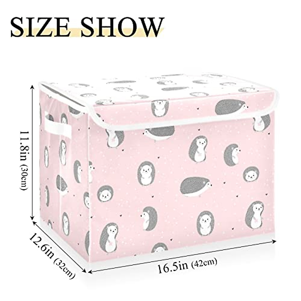 Ollabaky Cute Smiling Hedgehogs Pink Foldable Storage Bin with Lid Storage Box Large Cube Organizer Containers Baskets with Handles for Closet Organization, Shelves, Toys, Clothes