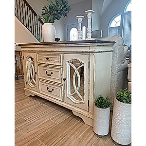 Signature Design by Ashley Realyn French Country Distressed -Dining Room Buffet or Server, Chipped White