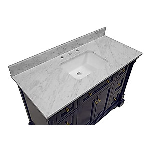 Sydney 48-inch Bathroom Vanity (Carrara/Royal Blue): Includes Royal Blue Cabinet with Authentic Italian Carrara Marble Countertop and White Ceramic Sink