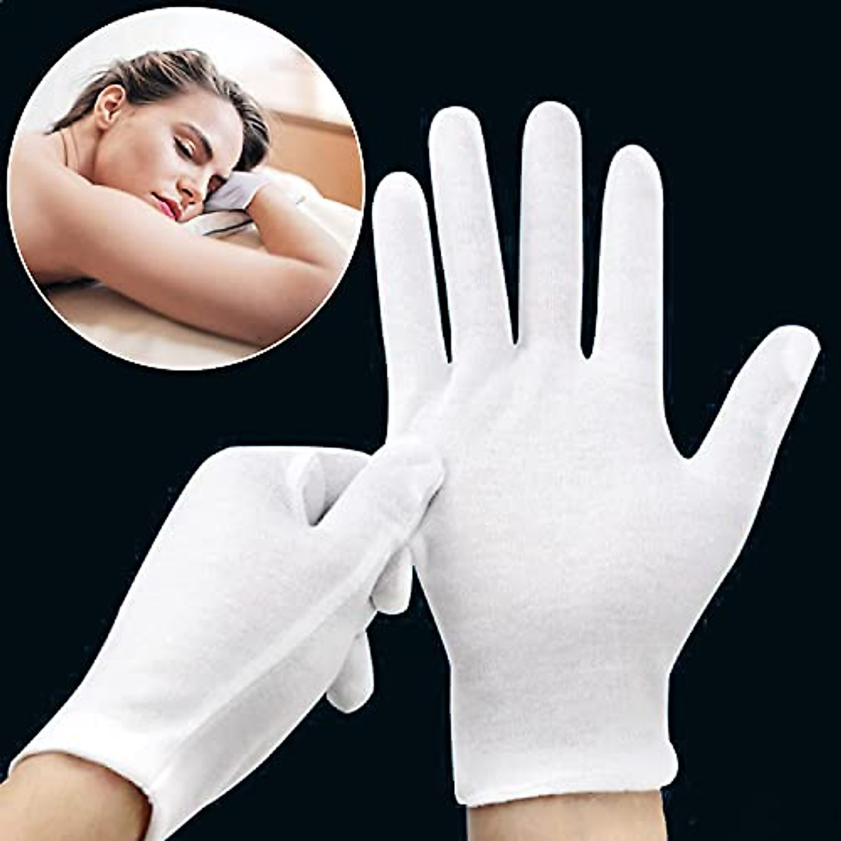 24pcs Unisex Soft White Cotton Gloves for Eczema Gloves for Moisturizing Dry Hands White Cotton Inspection Gloves (Large)