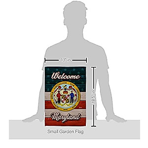 Welcome Maryland Garden Flag - Set Wood Dowel Americana States USA American Territories Republic Country Particular Area - House Decoration Banner Small Yard Gift Double-Sided Made in 13 X 18.5
