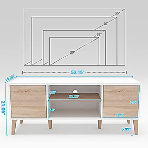 Gdvsclr TV Stand, TV Console Media Cabinet with Push Up Open Doors and Cable Collection Holes for TVs Up to 60 Inch Flat Screen for Living Room Bedroom, White + Oak