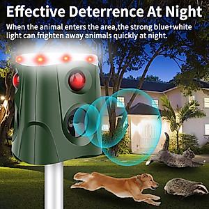 Solar Ultrasonic Animal Repeller, Outdoor 360° Animal Deterrent Solar Dog Chaser, Ultrasonic Solar Powered Animal Repeller Waterproof Animal Repeller Protect Farm for Dog, Cat, Bird, Rabbit, Raccoon