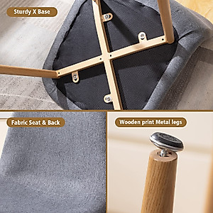 STYLIFING Dining Table Set Modern 5 Pieces Dining Room Set Mid Century Round Tempered Glass Kitchen Table and 4 Deep Grey Modern Fabric Chairs with Metal Legs