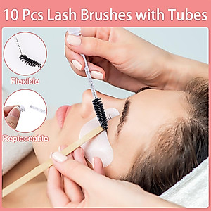 50pcs Lash Extension Cleaning Kit for Clients,10pcs Lash Brushes,10pcs Eyelash Cleaning Brush with Tubes,10pcs Lash Bottles,10pcs Eyelash Aftercare Bags,10pcs Lash Shampoo Label Stickers(Black)