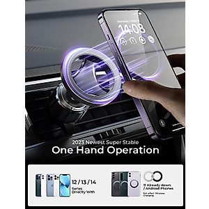 LISEN Fits MagSafe Car Mount [20 Strongest Magnets] Magnetic Phone Holder for Car Fits iPhone 15 Pro Max Plus, Adjustable Air Vent Magsafe Cell Phone Holder Car for iPhone 14 13 12 & MagSafe Case