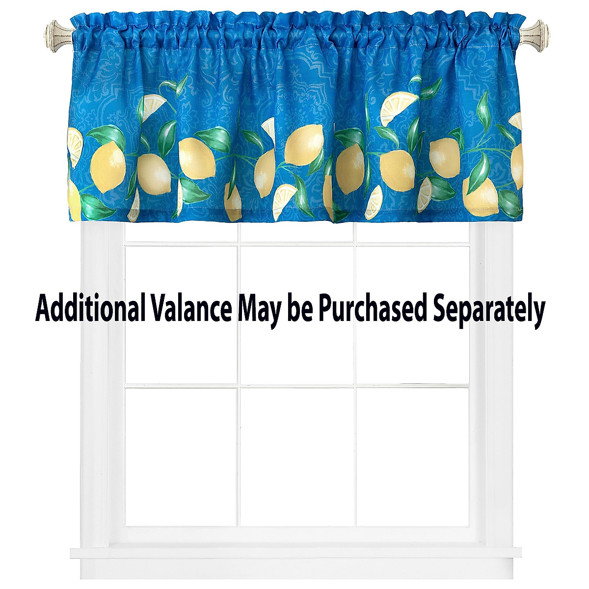 Newbridge Mediterranean Lemon Zest Tier Curtain and Valance Set, Blue/Yellow Provence Lemon Print Tier Set, 36” Long Tier Pair and Valance - 60" x 36" (Set of 2 Tiers & Valance)