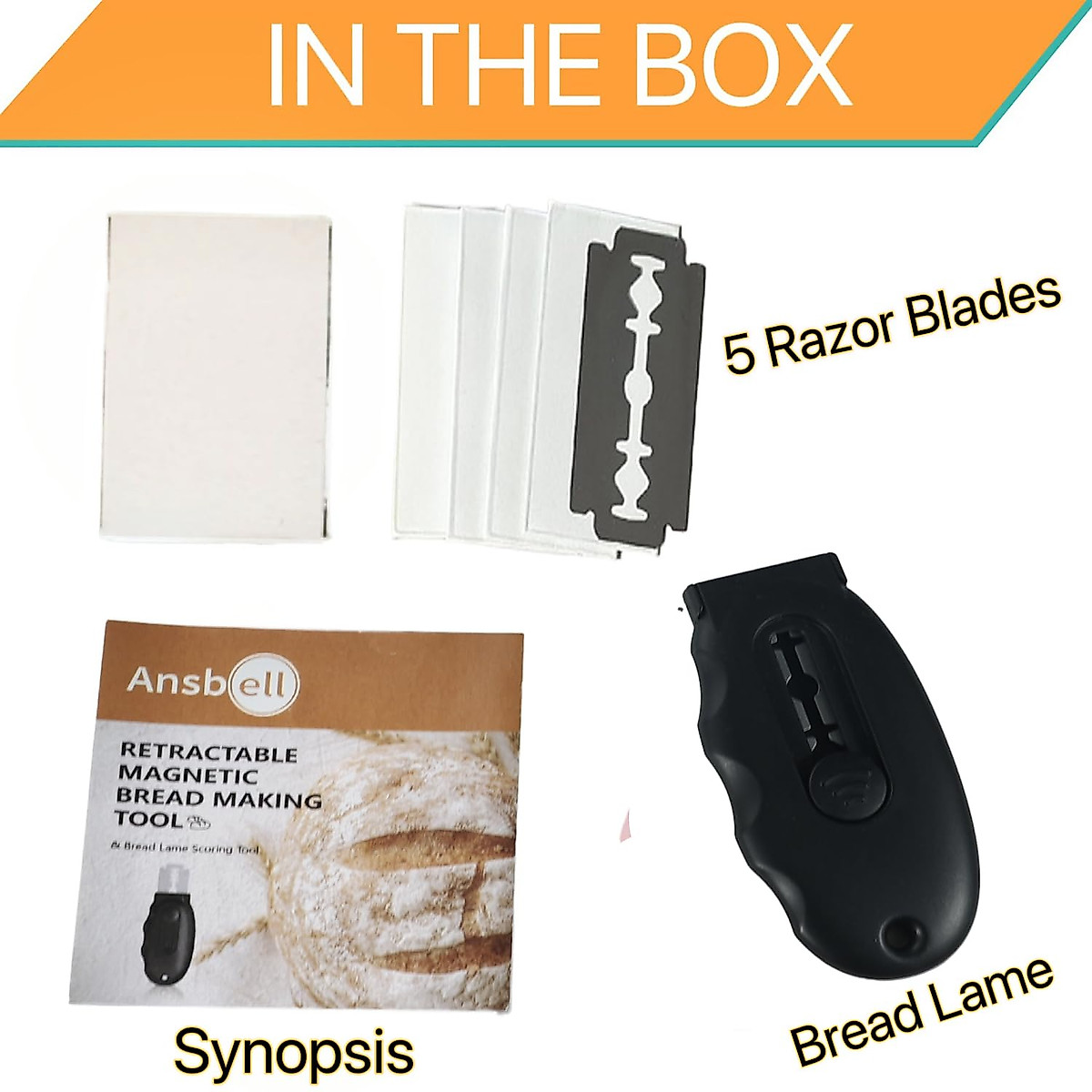 Ansbell Extractable & Magnetic Bread Lame Dough Scoring Tool with 5 Razor Blades,Professional Sourdough Scoring tool for Sourdough Bread Baking & Bread Making Tools,Perfect Bread Scoring Tool