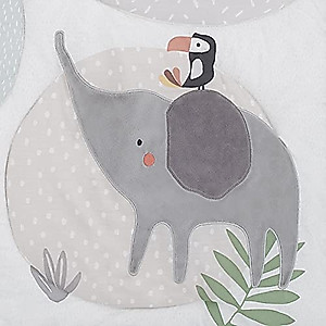 NoJo Jungle Trails Grey, Green and Gold Elephant, Lion and Giraffe 4 Piece Nursery Crib Bedding Set - Comforter, 100% Cotton Fitted Crib Sheet, Crib Skirt, and Storage