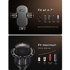LISEN Cup Holder Expander Phone Mount for Car Tough 2-in-1 Cup Phone Holder for Car Mount, Adjustable Base & Clamp Cell Phone Holder for Car Fit Car, Truck, SUV, Tesla, Fit All iPhone & Android