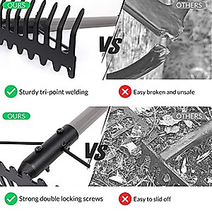 Walensee 5.4FT Bow Rake Heavy Duty Garden Rake with Stainless Steel Handle, 17 Steel Tines Metal Head Rake Tool for Loosening Soil Gathering Leaf Leveling Lawn Farming Land Management Yarn Thatch Rake