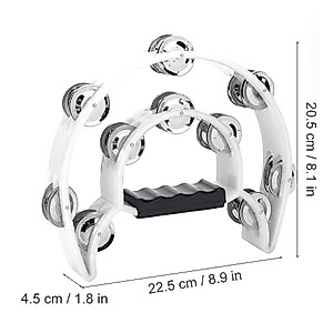 Alomejor Tambourine Half Moon Hand TambourineDouble Row Jingles Tambourine for Musicians Singers Music Classes Bands(White)