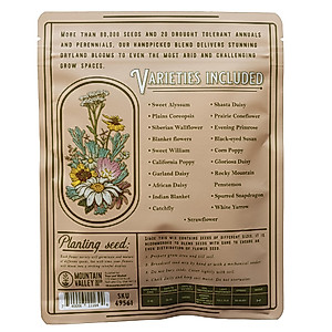 Wildflower Seeds Bulk, 2 Oz. 80,000+ Seeds, Drought-Tolerant Wildflower Mix, 20 Varieties of Drought-Tolerant Wildflower Seeds, Drought-Resistant Wildflower Seeds, Dryland Pollinators Flowers Seeds