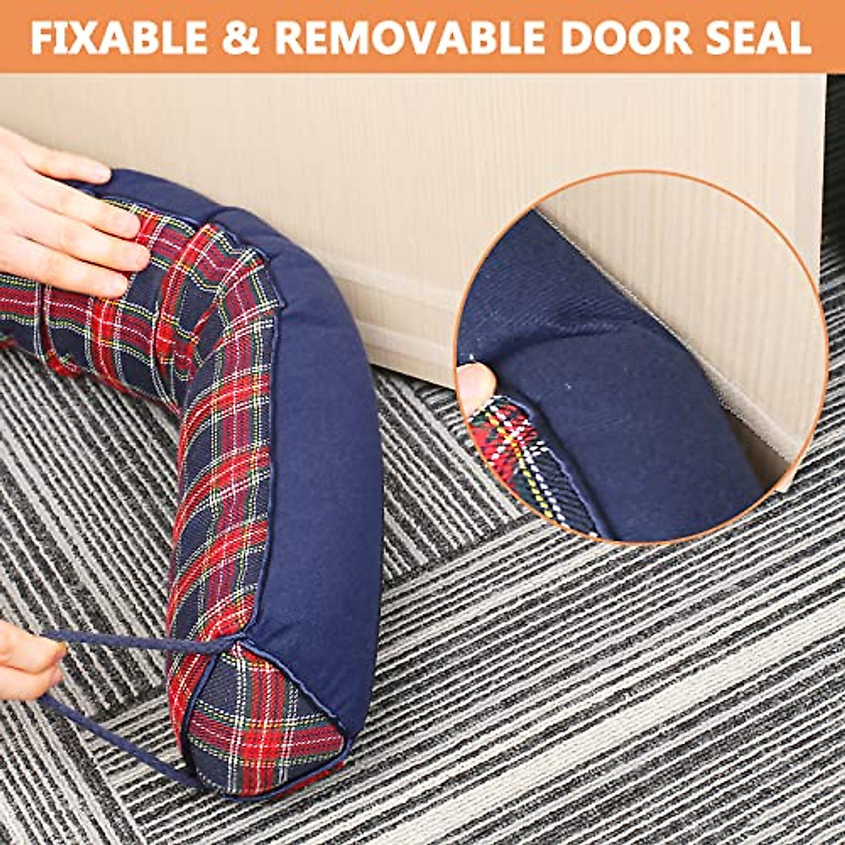 Triangle Under Door Draft Stopper Noise Blocker 28 Inches for Door Bottom Air Seal Insulation and Soundproof, Heavy Duty Weather Guard Snake Stripping, Tartan Check Navy Blue Red