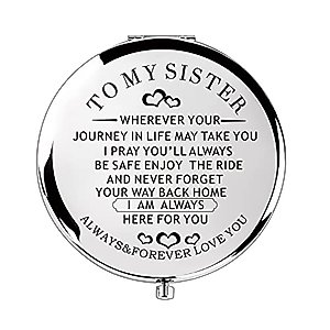Sister Gifts from Sister Birthday Gift for Woman Compact Mirror Pocket Travel Mirrors Christmas Graduation (Silver to My Sister 1)
